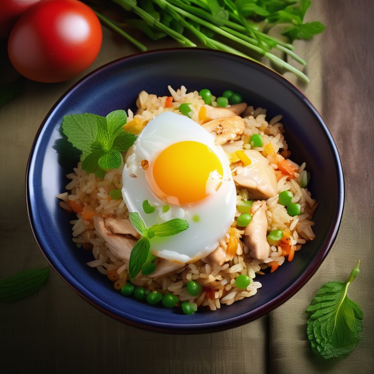 Savoury Chicken and Egg Fried Rice with Fresh Mint - Mr. Cook