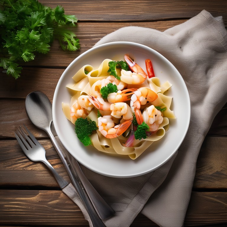 Massa Cremosa de Macarrão com Camarão e Legumes - Mr. Cook