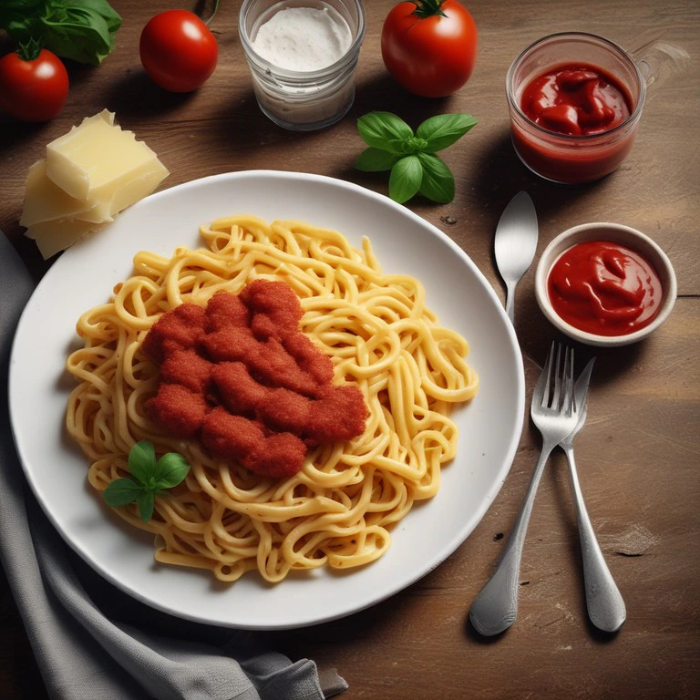 Macarrão com Molho de Ketchup e Queijo Empanado - Mr. Cook