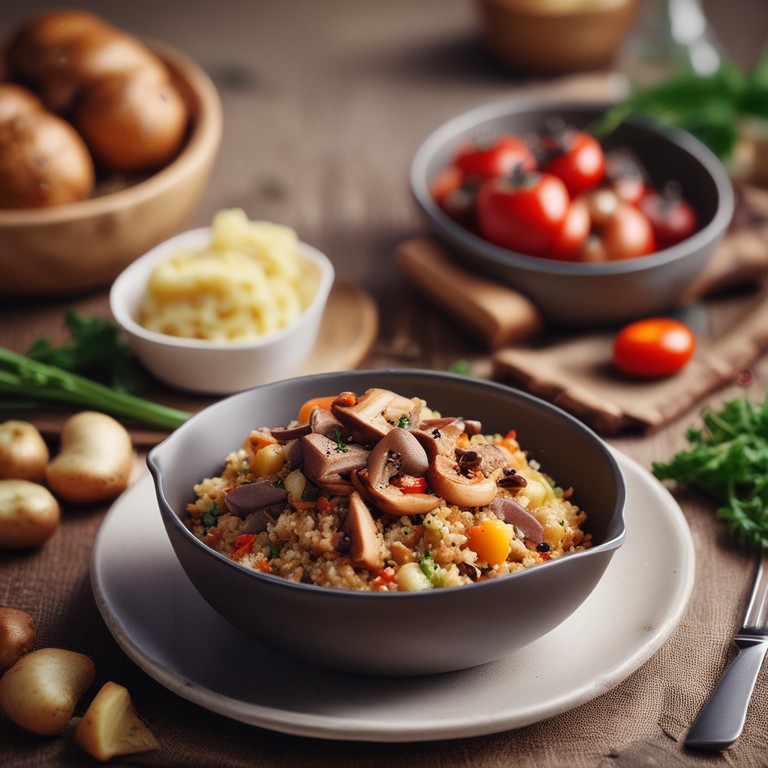 Salteado de Quinua con Vegetales y Carne y Papas Rayadas - Mr. Cook