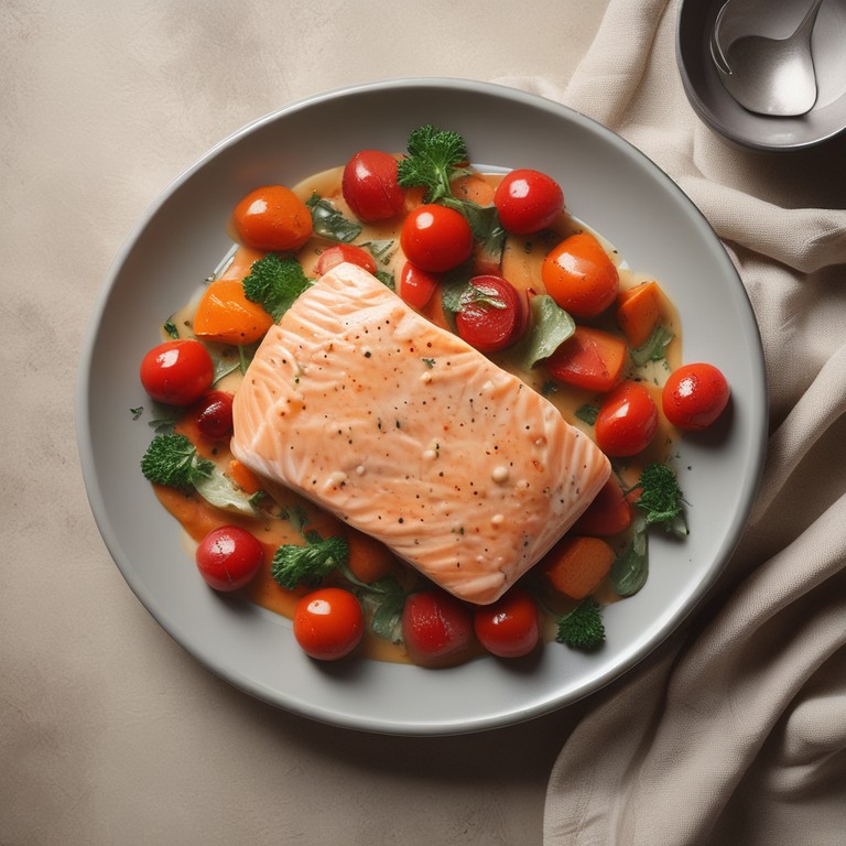Creamy Salmon with Cherry Tomato and Sweet Potato - Mr. Cook
