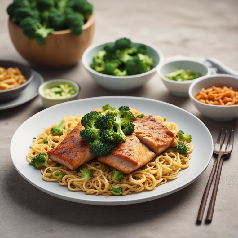 Gebratener Fisch mit Brokkoli und Mi-Nudeln - Mr. Cook