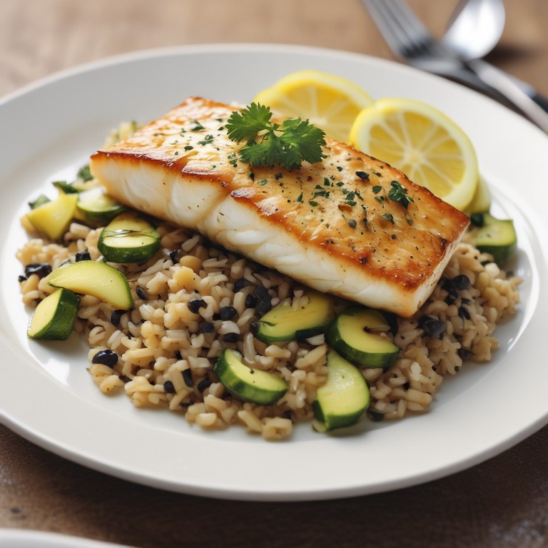 Baked Cod with Wild Rice and Sautéed Zucchini - Mr. Cook