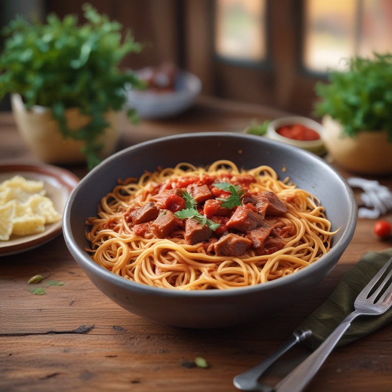 Fideos con Salsa de Tomate y Carne Vegetal - Mr. Cook