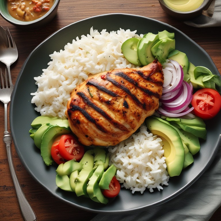 Pollo a la Parrilla con Arroz y Ensalada Fresca de Aguacate - Mr. Cook