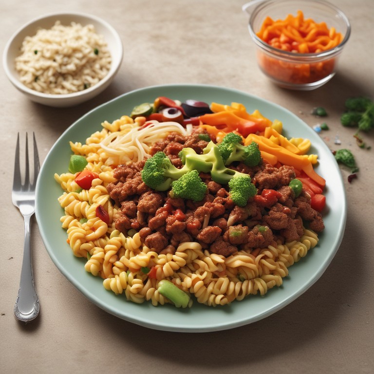 Prato Colorido de Carne com Legumes e Massa - Mr. Cook