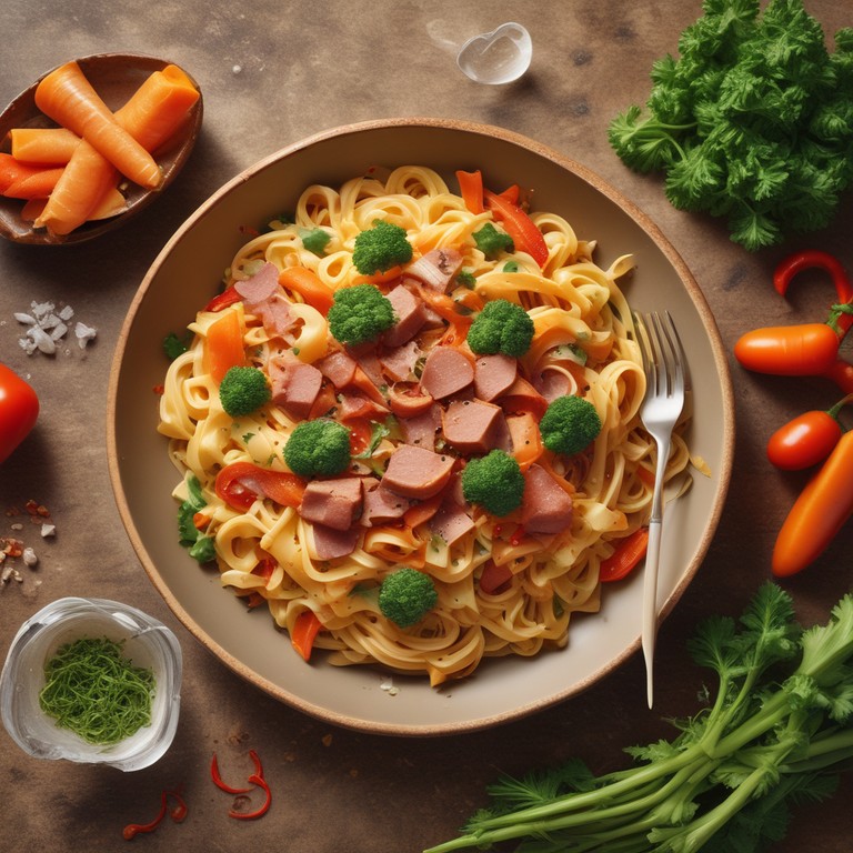 Macarrão Colorido com Carne Desfiada e Legumes ao Óleo de Soja - Mr. Cook