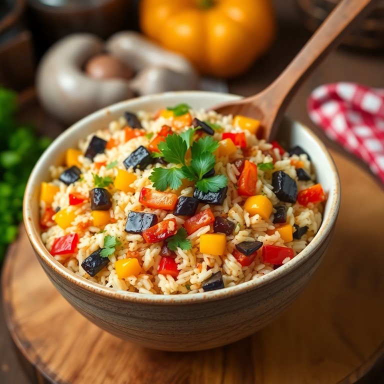 Savory Rice Pilaf with Eggplant and Bell Peppers - Mr. Cook