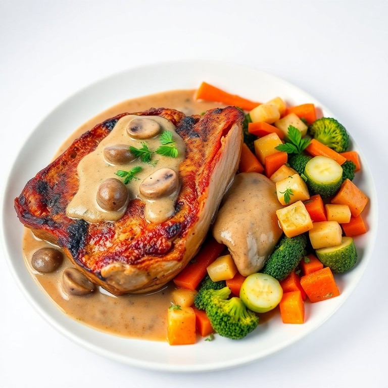 Chuletas de Cerdo con Salsa de Hongos y Verduras - Mr. Cook