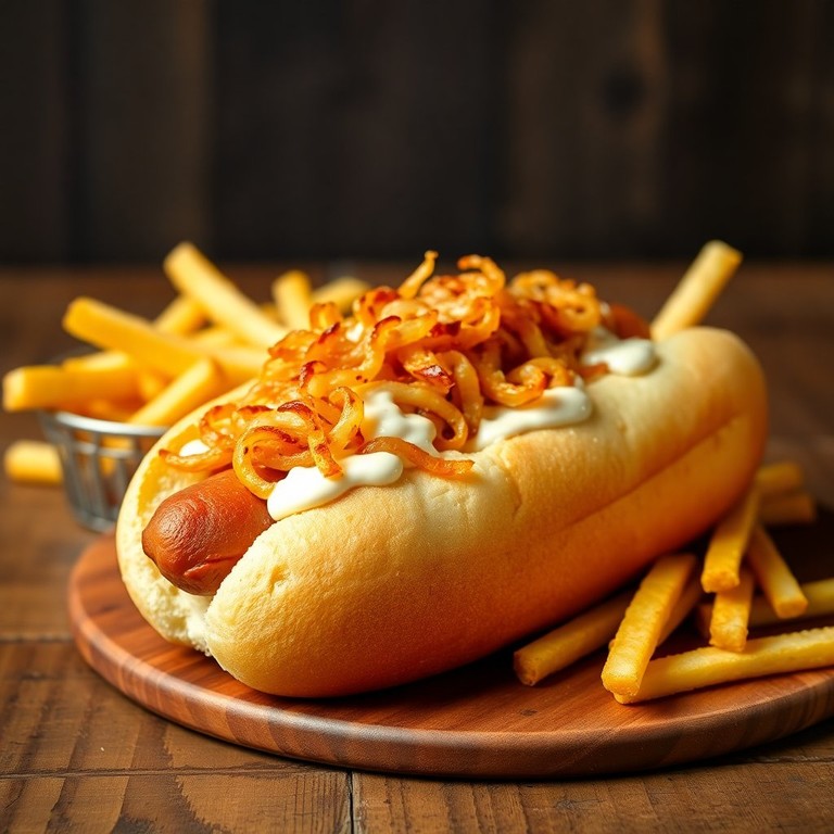 Hot Dog Gourmet con Cebolla Frita y Mayonesa - Mr. Cook