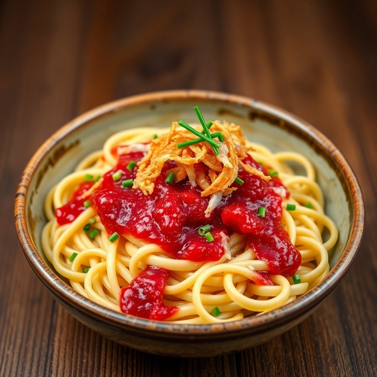 Pasta with Crispy Onions and Raspberry-Herring Sauce - Mr. Cook