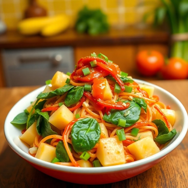 Tropical Spinach Pasta Delight with Green Onions - Mr. Cook