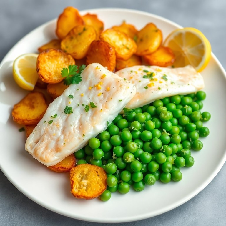 Filet de Poisson Blanc en Croûte de Pommes Noisette et Petits Pois - Mr ...