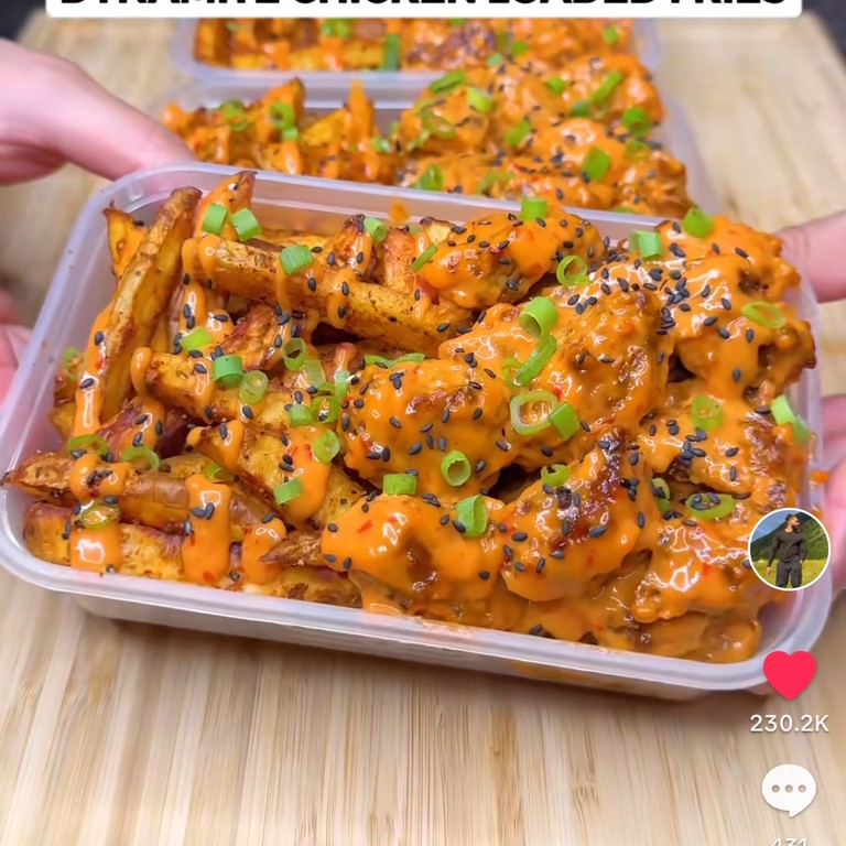 High Protein Dynamite Chicken Loaded Fries! - Mr. Cook