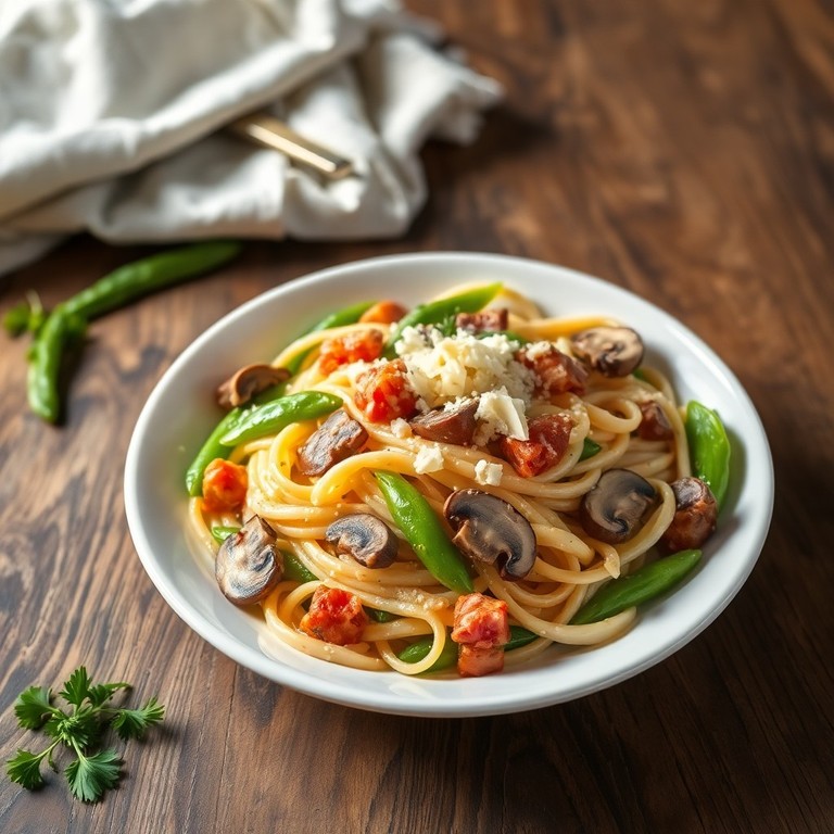 Salteado de Pasta Integral con Tirabeques, Champiñones y Jamón Serrano ...