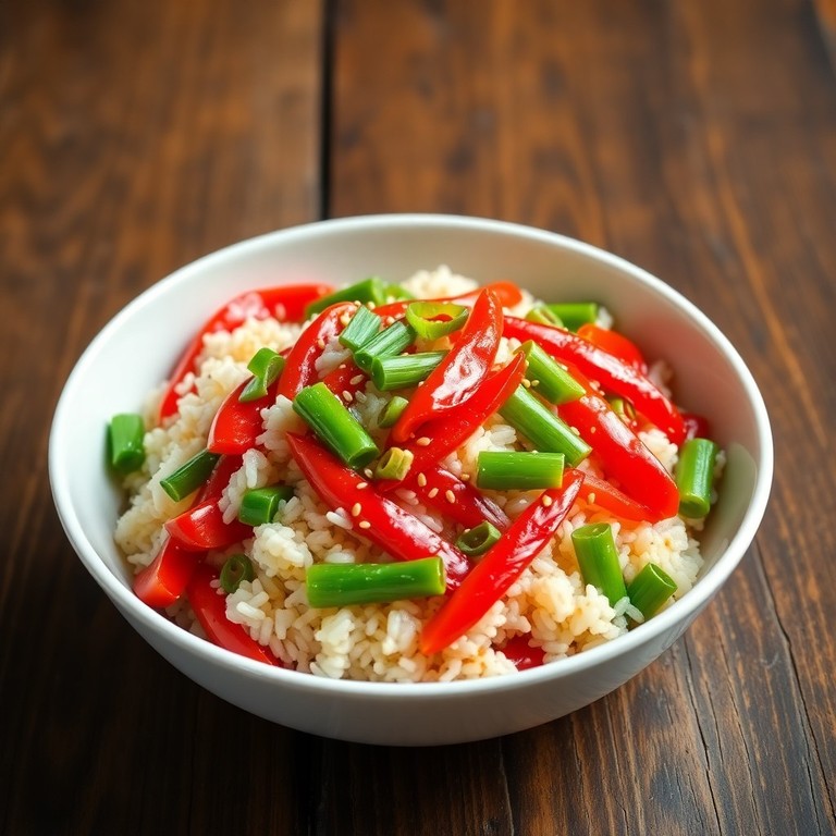 Jasmine Rice Stir-Fry with Red Capsicum and Snow Peas - Mr. Cook