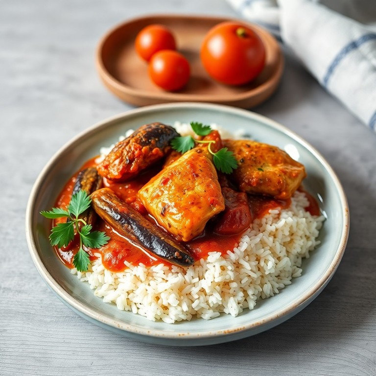 Poulet braisé aux aubergines et riz basmati épicé - Mr. Cook