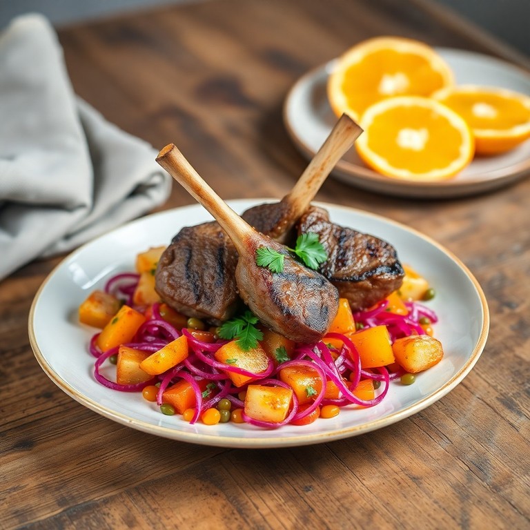Lamb Filet with Orange-Lentil Salad & Crispy Potato Galettes - Mr. Cook