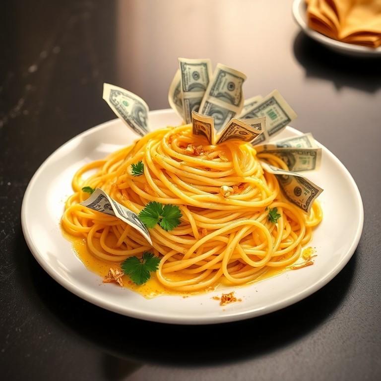 Gold-Covered Angel Hair Pasta with Money Garnish - Mr. Cook