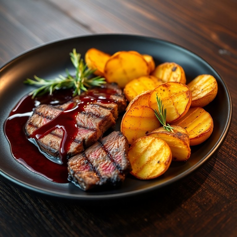 Filé de Acém Grelhado com Redução de Vinho e Batatas Rústicas Assadas ...