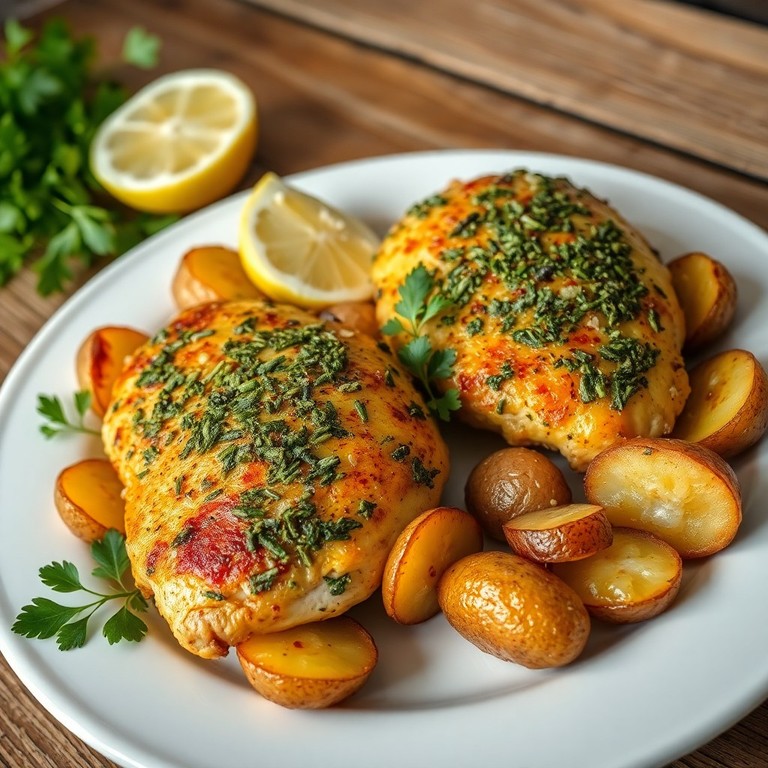 Herb-Crusted Baked Chicken with Roasted Potatoes - Mr. Cook
