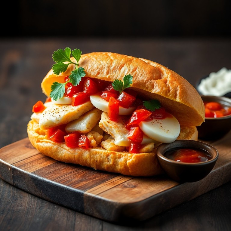 Bolillo relleno de pescado y huevo estilo mexicana - Mr. Cook