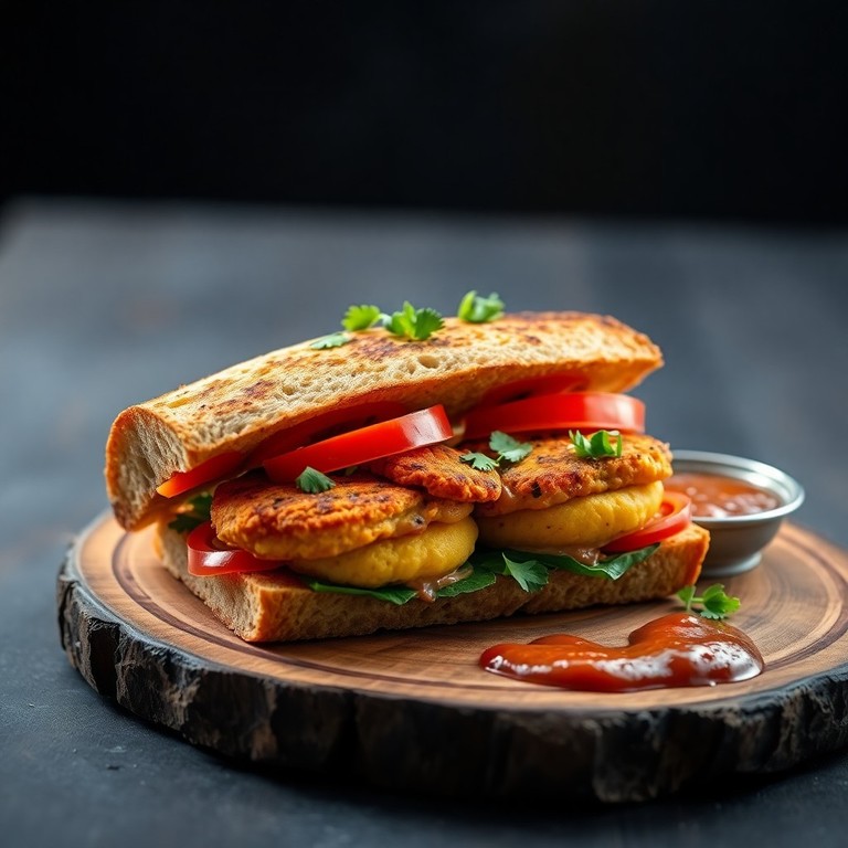 Indian Vegetable Tikki Sandwich with Schezwan Twist - Mr. Cook
