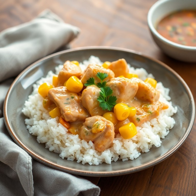 Pollo en salsa cremosa con maíz dulce y arroz aromático - Mr. Cook