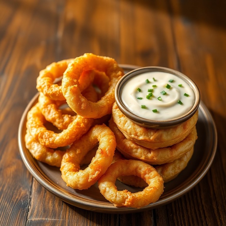 Aros de Cebolla Crujientes con Dip Cremoso de Queso - Mr. Cook