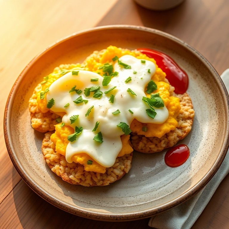 Tostadas de arroz con queso y huevo revuelto - Mr. Cook