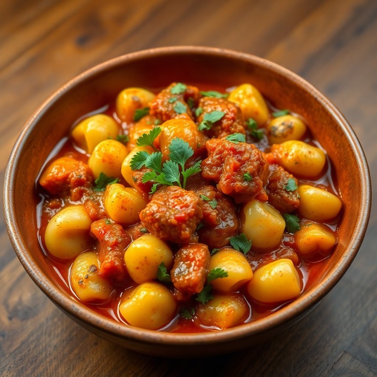 Guiso rústico de soja y ñoquis en salsa de tomate especiada - Mr. Cook