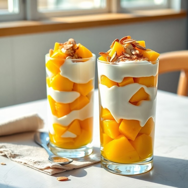 Parfait tropical de mango y yogurt con almendras crocantes - Mr. Cook