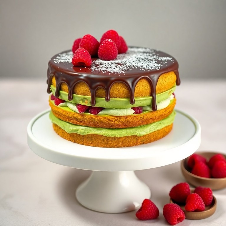 Matcha Raspberry Layer Cake with Mexican Hot Chocolate Ganache - Mr. Cook