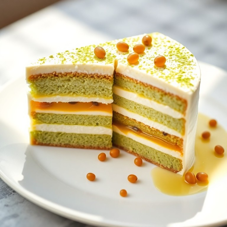 Tarta Esponjosa de Coco y Matcha con Gel de Maracuyá - Mr. Cook