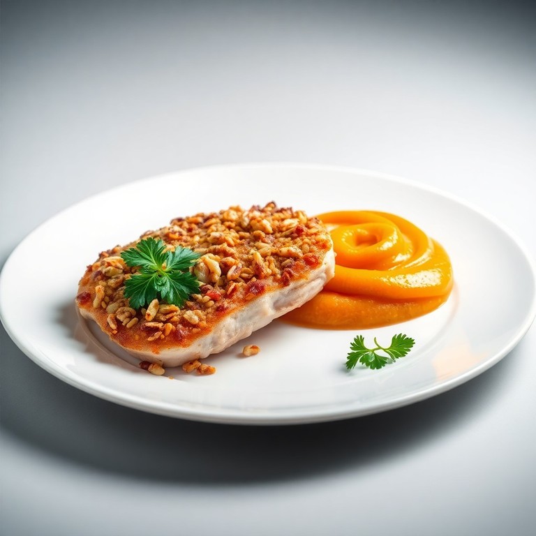 Supremo de Frango com Crosta de Castanhas e Purê de Batata-doce - Mr. Cook